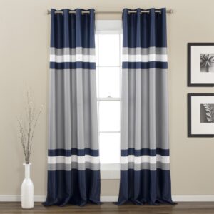 lush decor alexander stripe light filtering window curtain panel pair, 95" l x 52" w, navy