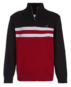 calvin klein boys' half zip pullover sweater, ribbed neckline & logo detailing, red/black, 14-16 husky