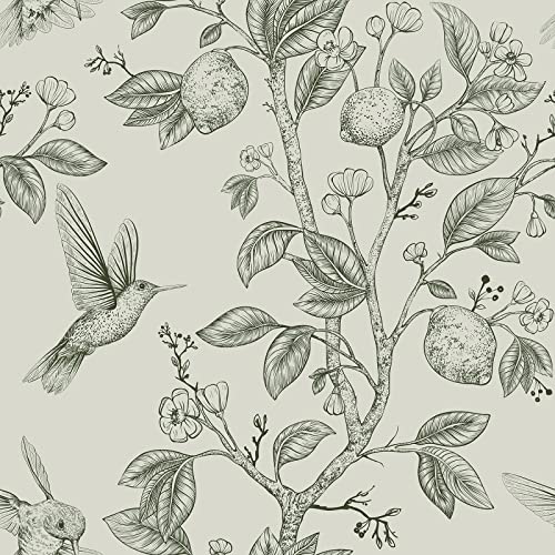 CHIHUT 17.7 inch × 236 inch Green Floral Peel and Stick Wallpaper Birds Self Adhesive Removable Wallpaper Waterproof Lemon Tree Floral Leaf Wall Decals Vinyl Prepasted for Bathroom Nursery Wall Decor