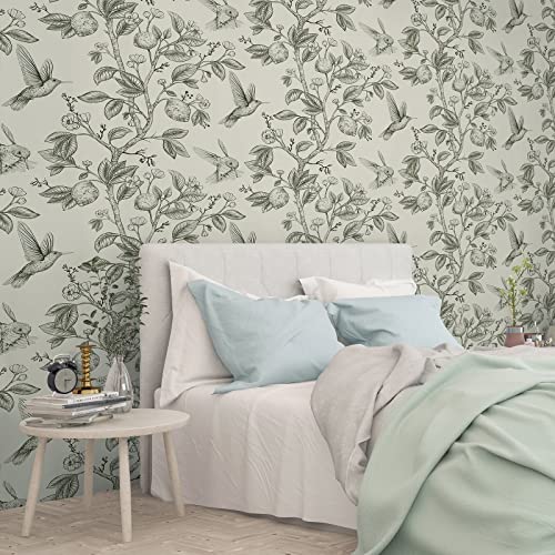 CHIHUT 17.7 inch × 236 inch Green Floral Peel and Stick Wallpaper Birds Self Adhesive Removable Wallpaper Waterproof Lemon Tree Floral Leaf Wall Decals Vinyl Prepasted for Bathroom Nursery Wall Decor