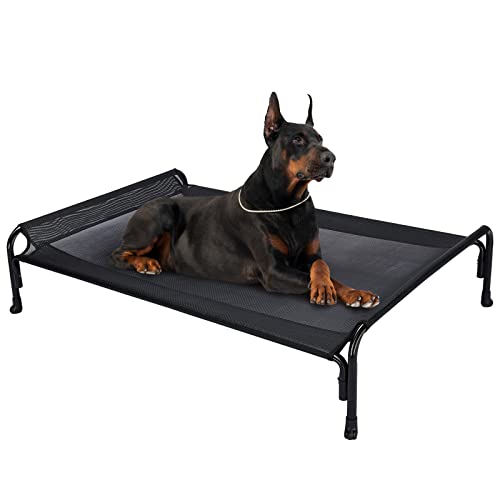 Veehoo Elevated Dog Bed, Outdoor Raised Dog Cots Bed for Large Dogs, Cooling Camping Elevated Pet Bed with Slope Headrest for Indoor and Outdoor, Washable Breathable, X-Large, Black, CWC2204