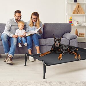 Veehoo Elevated Dog Bed, Outdoor Raised Dog Cots Bed for Large Dogs, Cooling Camping Elevated Pet Bed with Slope Headrest for Indoor and Outdoor, Washable Breathable, X-Large, Black, CWC2204