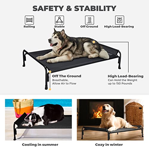 Veehoo Elevated Dog Bed, Outdoor Raised Dog Cots Bed for Large Dogs, Cooling Camping Elevated Pet Bed with Slope Headrest for Indoor and Outdoor, Washable Breathable, X-Large, Black, CWC2204