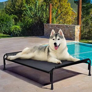 Veehoo Elevated Dog Bed, Outdoor Raised Dog Cots Bed for Large Dogs, Cooling Camping Elevated Pet Bed with Slope Headrest for Indoor and Outdoor, Washable Breathable, X-Large, Black, CWC2204