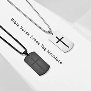 Rnivida Men's Black Cross Tag Pendant Necklace, Stainless Steel Inspirational Bible Verse Necklace for Men Boys (Isaiah 41:10 - Black)