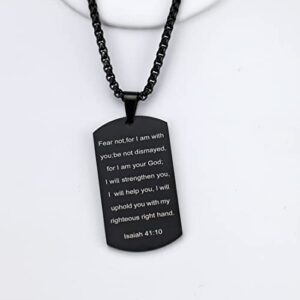 Rnivida Men's Black Cross Tag Pendant Necklace, Stainless Steel Inspirational Bible Verse Necklace for Men Boys (Isaiah 41:10 - Black)