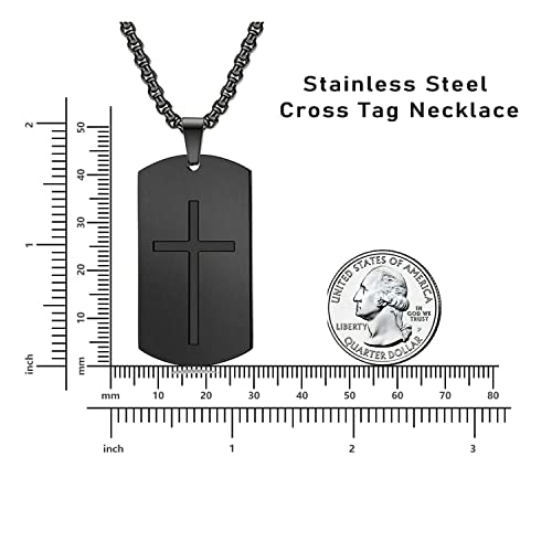 Rnivida Men's Black Cross Tag Pendant Necklace, Stainless Steel Inspirational Bible Verse Necklace for Men Boys (Isaiah 41:10 - Black)