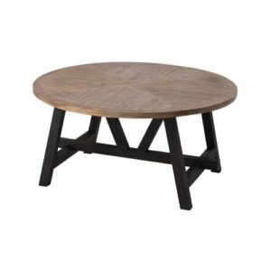 COZAYH Rustic Farmhouse Coffee Table with Geometric Base, French Country Accent Table for Family, Dinning or Living Room, Modern, Round, Coffee table Geometric Base (PH0402-4)