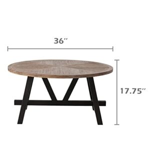 COZAYH Rustic Farmhouse Coffee Table with Geometric Base, French Country Accent Table for Family, Dinning or Living Room, Modern, Round, Coffee table Geometric Base (PH0402-4)