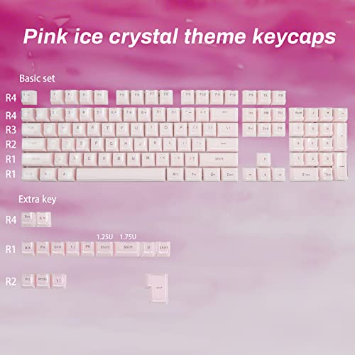 COTAIWA Crystal Keycaps,Ice Crystal Keycap，ABS Jelly Key caps Set for 61 68 104 Mechanical Gaming Keyboard OEM Profile English Layout(Pink)