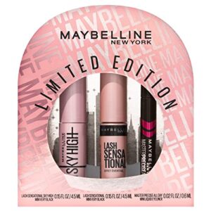 maybelline new york holiday limited edition eye makeup gift set, sky high mascara, lash sensational mascara and master precise liquid eyeliner minatures, 1 kit, black