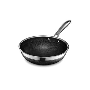 hexclad hybrid stainless steel 10 inch wok pan with stay cool handle, dishwasher and oven safe, works with induction, ceramic, non stick, electric, and gas cooktops