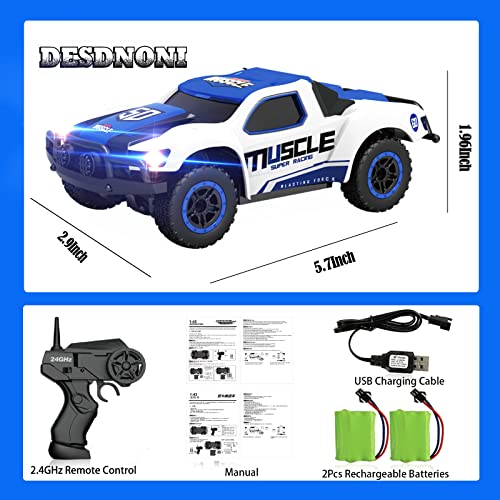 Desdoni Remote Control Car, 2.4Ghz 1/43 Scale Model 4WD 14KM/H Racing Car Toys, RC Car for Kid Boys with Led Lights, Hobby RC Cars Toys Birthday Gifts Boys Girls