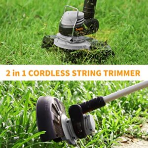 WORKSITE 20V Cordless String Trimmer/Edger, 20V 10 Inch Grass Trimmer with Auto Feed, 2 Trimmer Spool Line, 2.0Ah Battery and Charger Included, for Garden and Yard