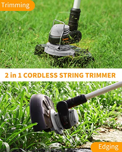 WORKSITE 20V Cordless String Trimmer/Edger, 20V 10 Inch Grass Trimmer with Auto Feed, 2 Trimmer Spool Line, 2.0Ah Battery and Charger Included, for Garden and Yard