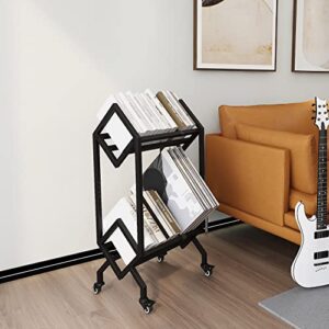 VEDECASA Bookshelf Book Cart Rack Industrial Metal Bookcase 2 Tier Holder with Wheels Modern Stylish Design Magazines Files Album Recipe Book Storage Organizer for Sofa End Bed Beside