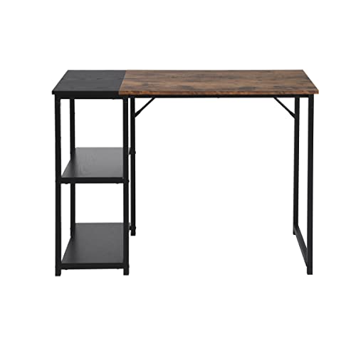 Homy Casa Inc Black Brown Wood Top Contemporary Writing Table with 2 Storage Shelves for Home Office Study Computer Desk, L39.3 x W18.9 x H29.1