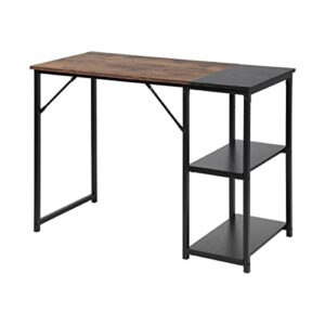 Homy Casa Inc Black Brown Wood Top Contemporary Writing Table with 2 Storage Shelves for Home Office Study Computer Desk, L39.3 x W18.9 x H29.1