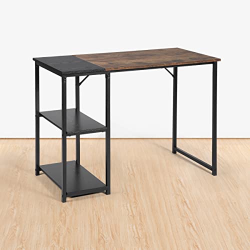 Homy Casa Inc Black Brown Wood Top Contemporary Writing Table with 2 Storage Shelves for Home Office Study Computer Desk, L39.3 x W18.9 x H29.1