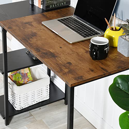 Homy Casa Inc Black Brown Wood Top Contemporary Writing Table with 2 Storage Shelves for Home Office Study Computer Desk, L39.3 x W18.9 x H29.1