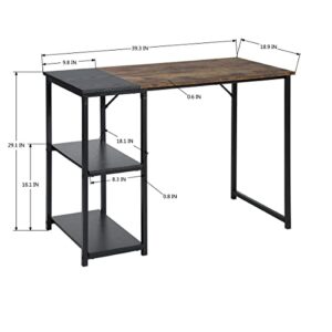 Homy Casa Inc Black Brown Wood Top Contemporary Writing Table with 2 Storage Shelves for Home Office Study Computer Desk, L39.3 x W18.9 x H29.1