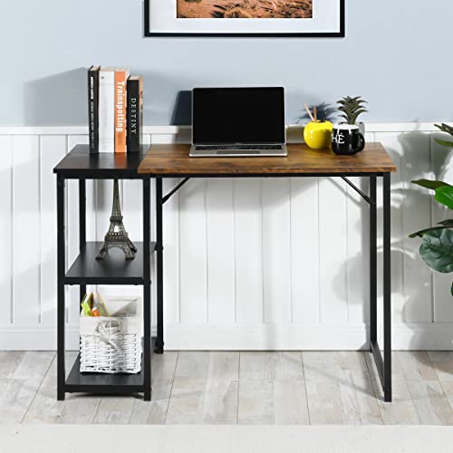 Homy Casa Inc Black Brown Wood Top Contemporary Writing Table with 2 Storage Shelves for Home Office Study Computer Desk, L39.3 x W18.9 x H29.1