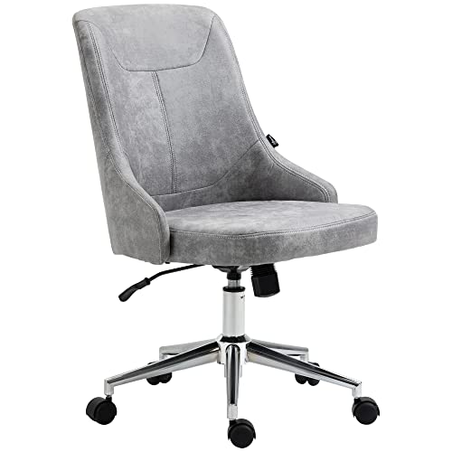 Vinsetto Armless Task Chair, Mid-Back Desk Chair, Microfiber Home Office Chair with Adjustable Height, Tilt, Swivel Function, Vanity Chair with Wheels, Light Grey