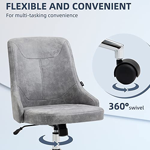 Vinsetto Armless Task Chair, Mid-Back Desk Chair, Microfiber Home Office Chair with Adjustable Height, Tilt, Swivel Function, Vanity Chair with Wheels, Light Grey