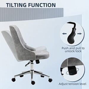 Vinsetto Armless Task Chair, Mid-Back Desk Chair, Microfiber Home Office Chair with Adjustable Height, Tilt, Swivel Function, Vanity Chair with Wheels, Light Grey