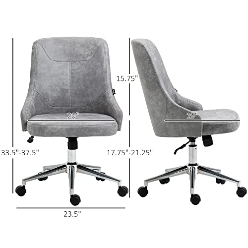 Vinsetto Armless Task Chair, Mid-Back Desk Chair, Microfiber Home Office Chair with Adjustable Height, Tilt, Swivel Function, Vanity Chair with Wheels, Light Grey