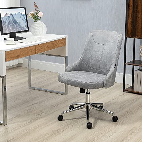 Vinsetto Armless Task Chair, Mid-Back Desk Chair, Microfiber Home Office Chair with Adjustable Height, Tilt, Swivel Function, Vanity Chair with Wheels, Light Grey