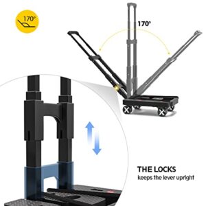 Folding Hand Truck Dolly, Yolid Foldable Luggage Cart with 360° Rotate Wheels and Elastic Ropes, Portable Flatbed Cart Collapsible Hand Truck for Moving, Luggage, Travel, Shopping, Office Use