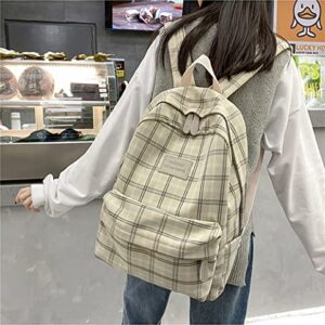 Aesthetic Backpack Kawaii Casual Plaid Daypack Preppy Backpack Back to School Light Academia Bookbags for Girls (Beige) One Size