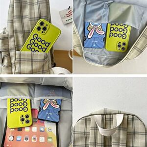 Aesthetic Backpack Kawaii Casual Plaid Daypack Preppy Backpack Back to School Light Academia Bookbags for Girls (Beige) One Size