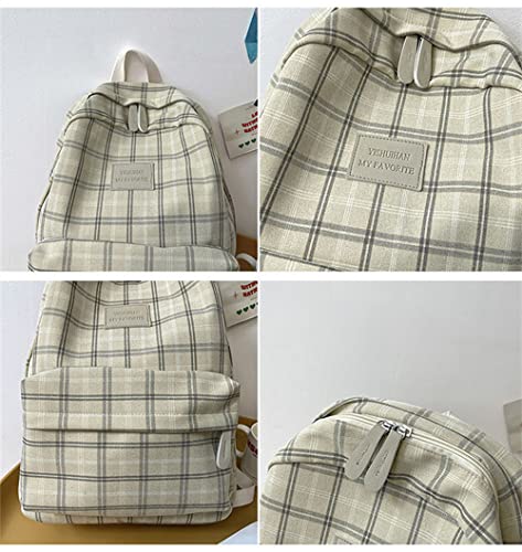 Aesthetic Backpack Kawaii Casual Plaid Daypack Preppy Backpack Back to School Light Academia Bookbags for Girls (Beige) One Size