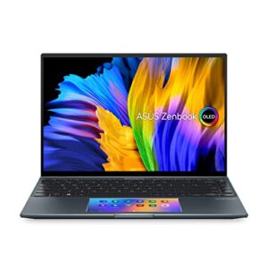 asus zenbook 14x oled laptop, 14” 2.8k 16:10 touch display, intel core i7-1260p cpu, nvidia geforce rtx 2050, 16gb ram, 1tb ssd, windows 11 home, pine grey, ux5400zf-pb76t