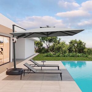 east oak patio umbrella, 9x11.5ft rectangular outdoor umbrella, large offset cantilever umbrella with 360° rotation, heavy duty windproof and uv resistant sun umbrella for proch, garden, mountain grey