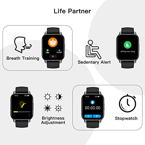 Popglory Smart Watch Call Receive/Dial, 1.85'' Smartwatch with AI Voice Control, Blood Pressure/SpO2/Heart Rate Monitor, Fitness Tracker Watch with 2 Straps for Men & Women iOS & Android Phones