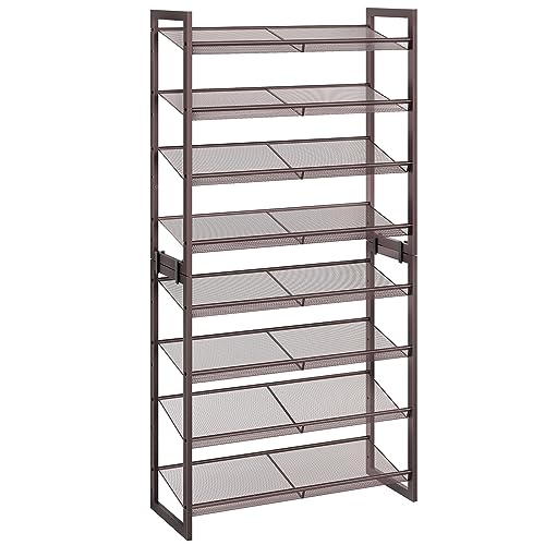 HOOBRO Metal Shoe Rack, 8 Tier Shoe Rack for Closet, Holds 24-32 Pairs of Shoes, 29.5" W x 11.6" D x 63" H, Stackable, for Entryway, Hallway, Living Room Bronze AB82XJP201