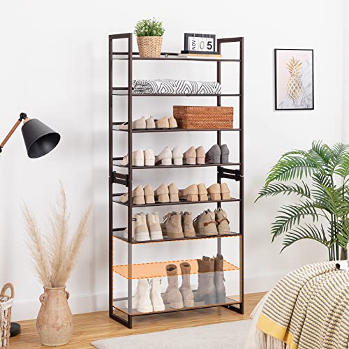 HOOBRO Metal Shoe Rack, 8 Tier Shoe Rack for Closet, Holds 24-32 Pairs of Shoes, 29.5" W x 11.6" D x 63" H, Stackable, for Entryway, Hallway, Living Room Bronze AB82XJP201