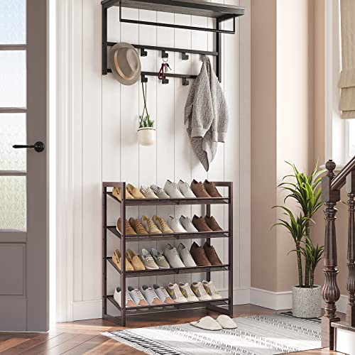 HOOBRO Metal Shoe Rack, 8 Tier Shoe Rack for Closet, Holds 24-32 Pairs of Shoes, 29.5" W x 11.6" D x 63" H, Stackable, for Entryway, Hallway, Living Room Bronze AB82XJP201