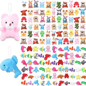 hydren 120 pcs mini animal plush toys party favors small stuffed animals bulk cute jungle sea animal toy keychain decoration birthday party, christmas, classroom prize, teacher student award, gift