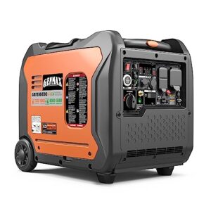 genmax portable inverter generator, 7250w super quiet dual fuel portable engine with parallel capability, remote/electric start, ideal for home backup power.epa &carb compliant (gm7250iedc)