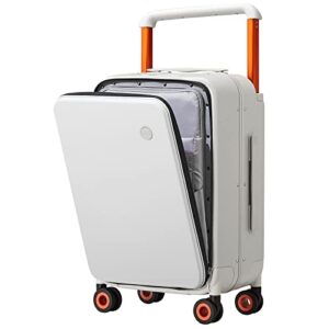 mixi carry on luggage wide handle luxury design rolling travel suitcase pc hardside with aluminum frame hollow spinner wheels, with cover, 20 inch, smoke white