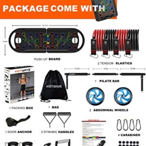 HOTWAVE Portable Exercise Equipment with 16 Gym Accessories.20 in 1 Push Up Board Fitness,Resistance Bands with Ab Roller Wheel,Full Body Workout at Home,Patent Pending