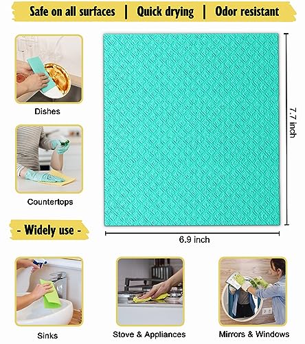 MoLKENE Swedish Dish Cloths - 10 Pack Reusable Kitchen Dishcloths - Ultra Absorbent Dish Towels for Washing Dishes - Cellulose Sponge Cloth Cleaning Rag - Assorted