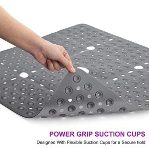 Reetual XL Shower Mats for Showers Anti Slip - 27x27 Bath Tub Mat and Shower Floor Mat. Powerful Suction Cup Shower Mat with Drain Holes. Grey Bath Mat for Shower, Non Slip for Elderly and Kids