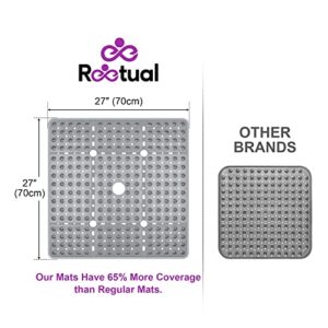 Reetual XL Shower Mats for Showers Anti Slip - 27x27 Bath Tub Mat and Shower Floor Mat. Powerful Suction Cup Shower Mat with Drain Holes. Grey Bath Mat for Shower, Non Slip for Elderly and Kids