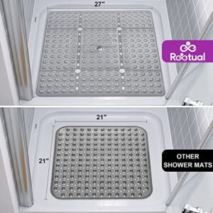 Reetual XL Shower Mats for Showers Anti Slip - 27x27 Bath Tub Mat and Shower Floor Mat. Powerful Suction Cup Shower Mat with Drain Holes. Grey Bath Mat for Shower, Non Slip for Elderly and Kids