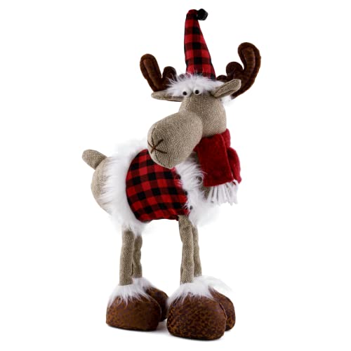 Reindeer Christmas Decoration Christmas Deer Decor - Swedish Santa Elk Figurines Christmas Table Decorations Handmade Plush Gnomes Buffalo Plaid for Home Indoor Holiday Decor